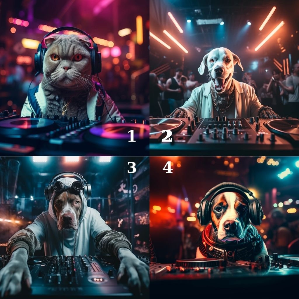 Custom DJ Pet Portrait: Funny Musical Dog & Cat Canvas Art - Etsy