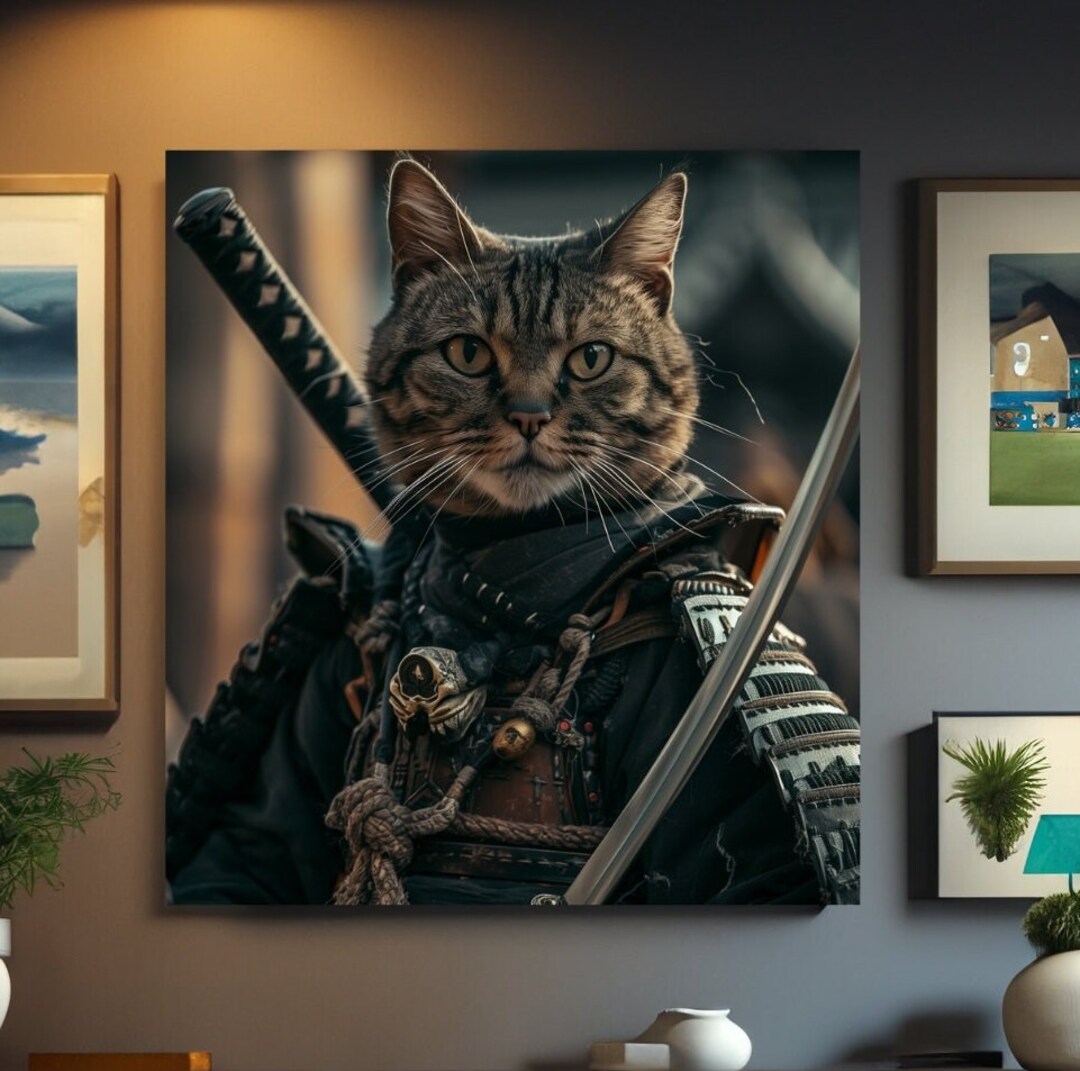Samurai Cat Portrait, Custom Warrior Pet Portrait, Personalized Pet ...