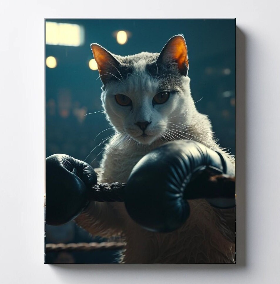 Fighter Custom Pet Portrait From Photo, Boxer With Boxing Gloves Wall ...