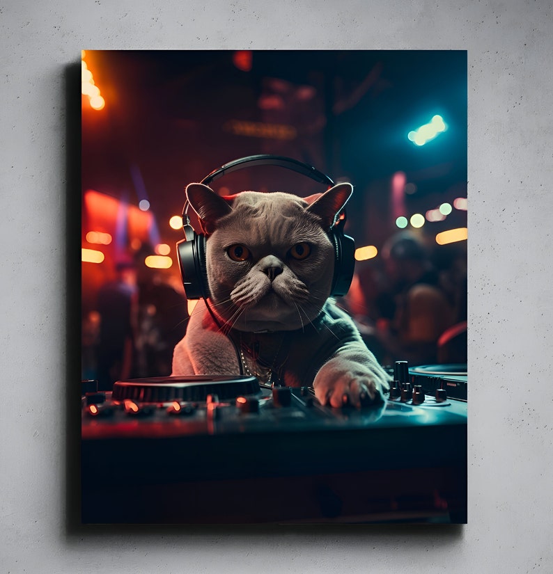 Custom DJ Pet Portrait: Funny Musical Dog & Cat Canvas Art - Etsy