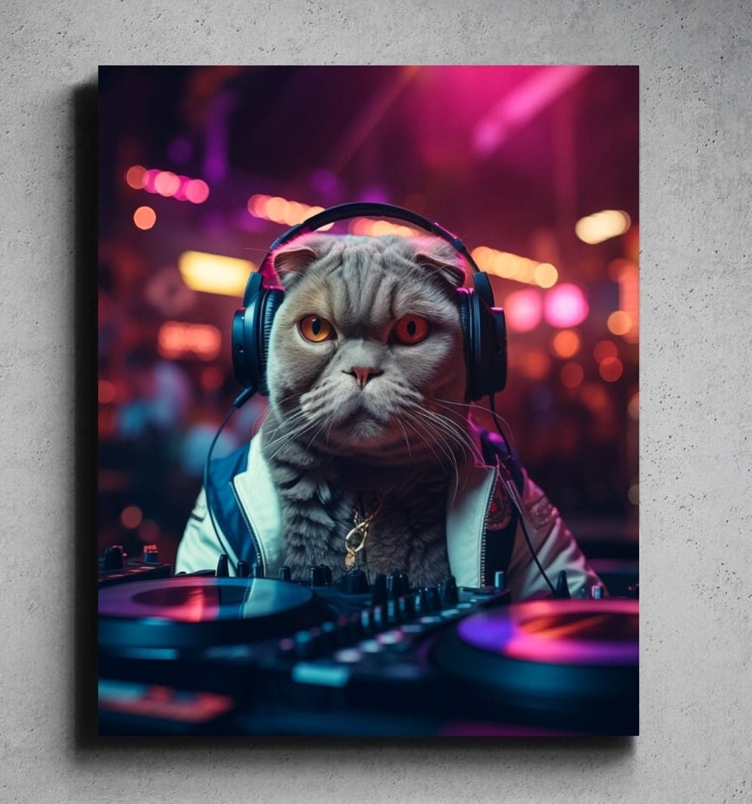 Custom DJ Pet Portrait: Funny Musical Dog & Cat Canvas Art - Etsy