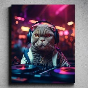 Custom DJ Pet Portrait: Funny Musical Dog & Cat Canvas Art - Etsy
