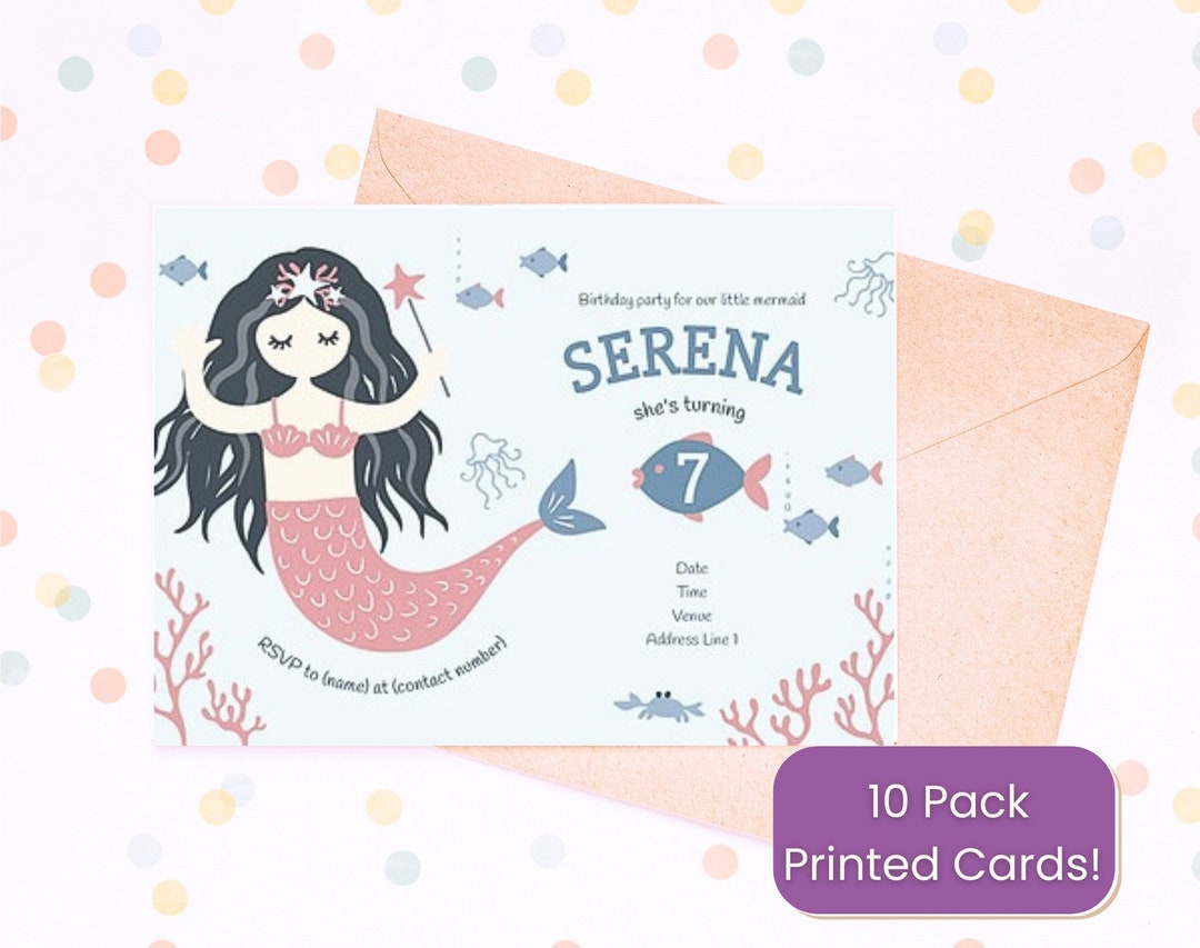 Custom Printed Pink Mermaid Birthday Invitation With Envelopes - Etsy