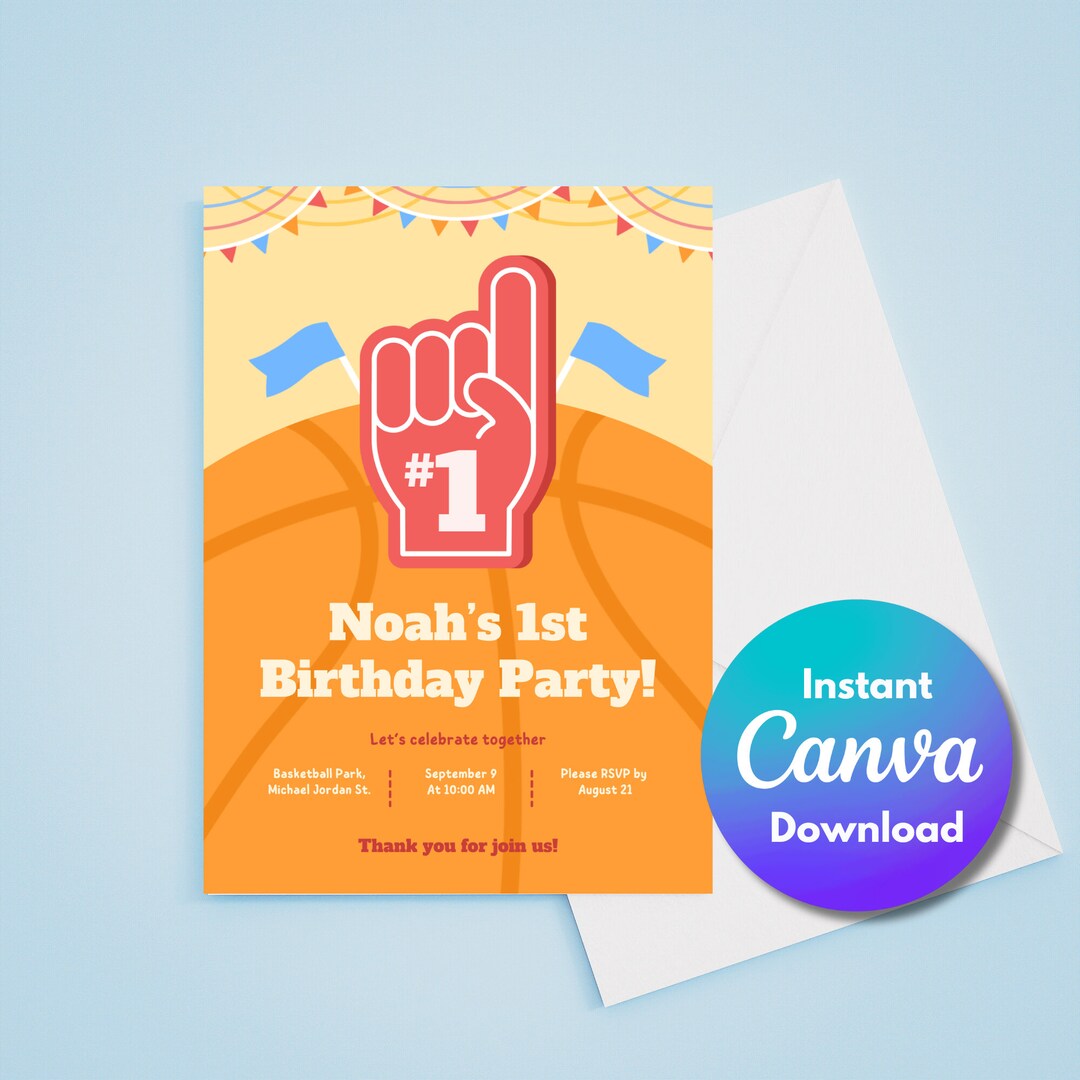 Editable Sports Birthday Invitation | Foam Finger Party Canva Template ...