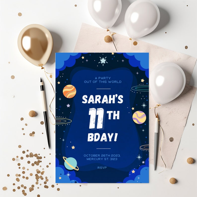 Editable Galaxy Birthday Invitation | Space Theme Kids Party Canva ...