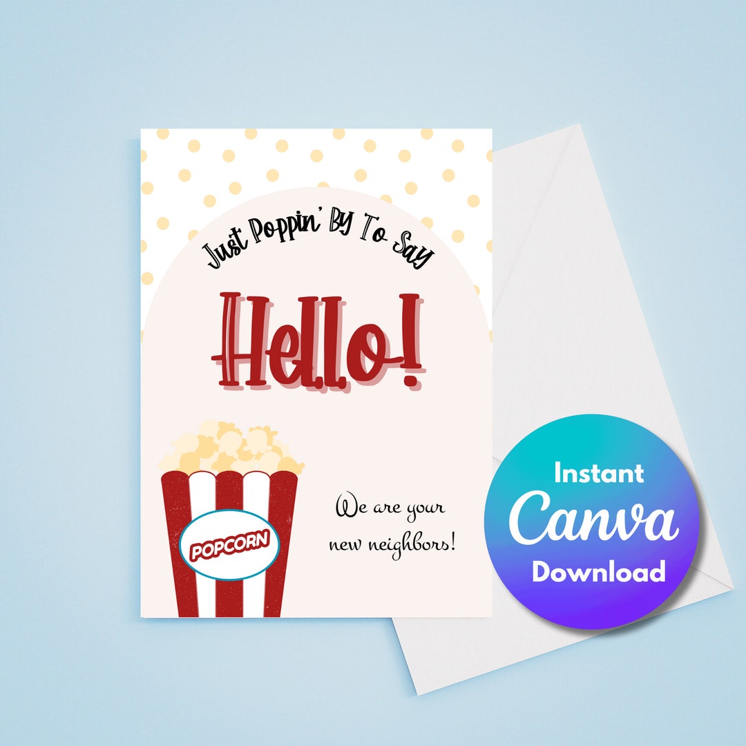 Custom Digital Popcorn New Neighbor Handout Gift | Custom Canva ...
