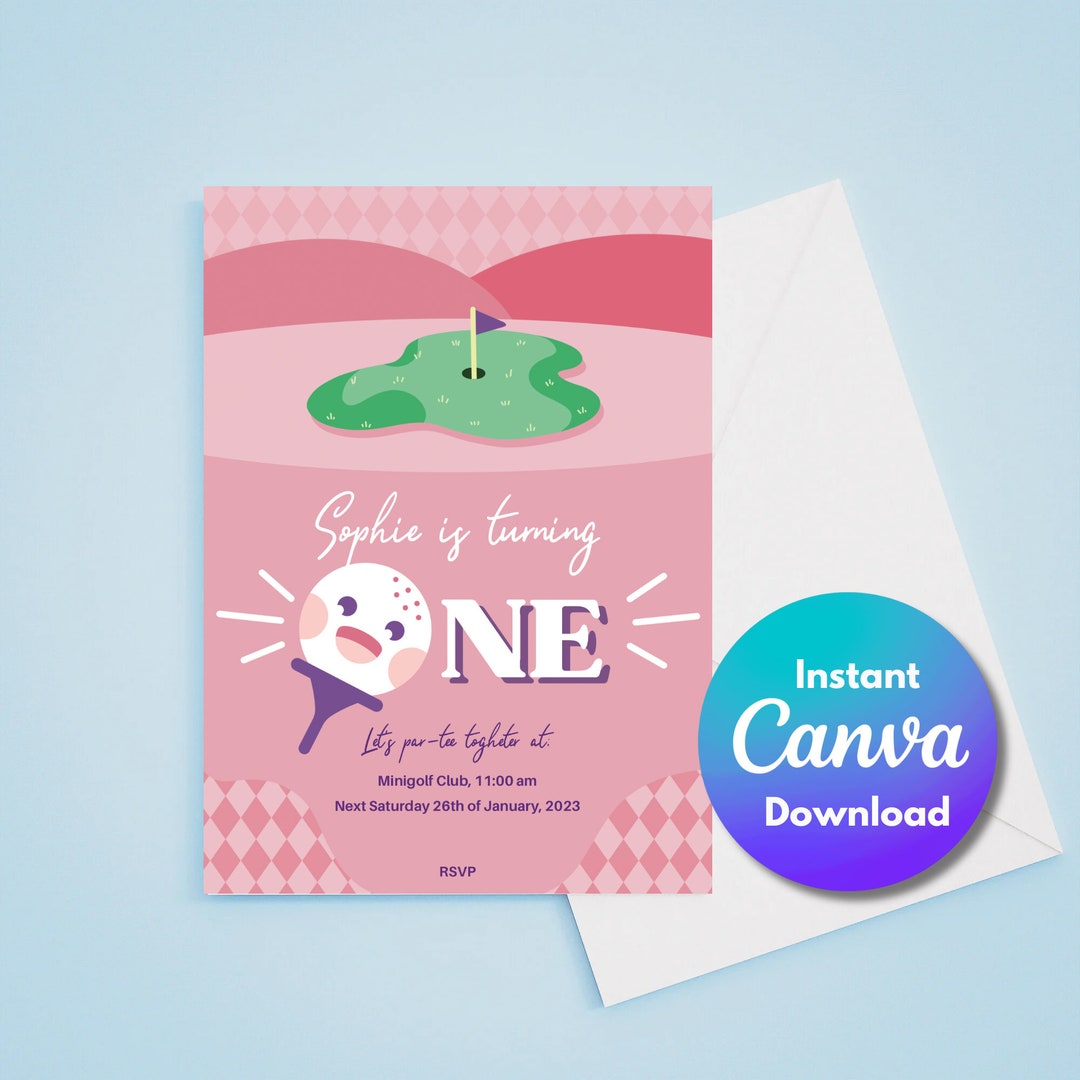 Editable Pink Golf Birthday Invitation | Girls Golf Party Canva ...