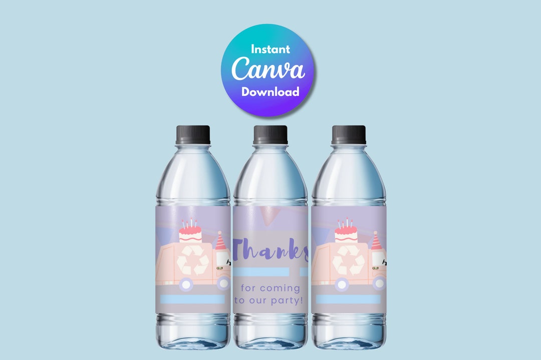Editable Pink Recycling Truck Water Bottle Labels | Girls Eco Party ...