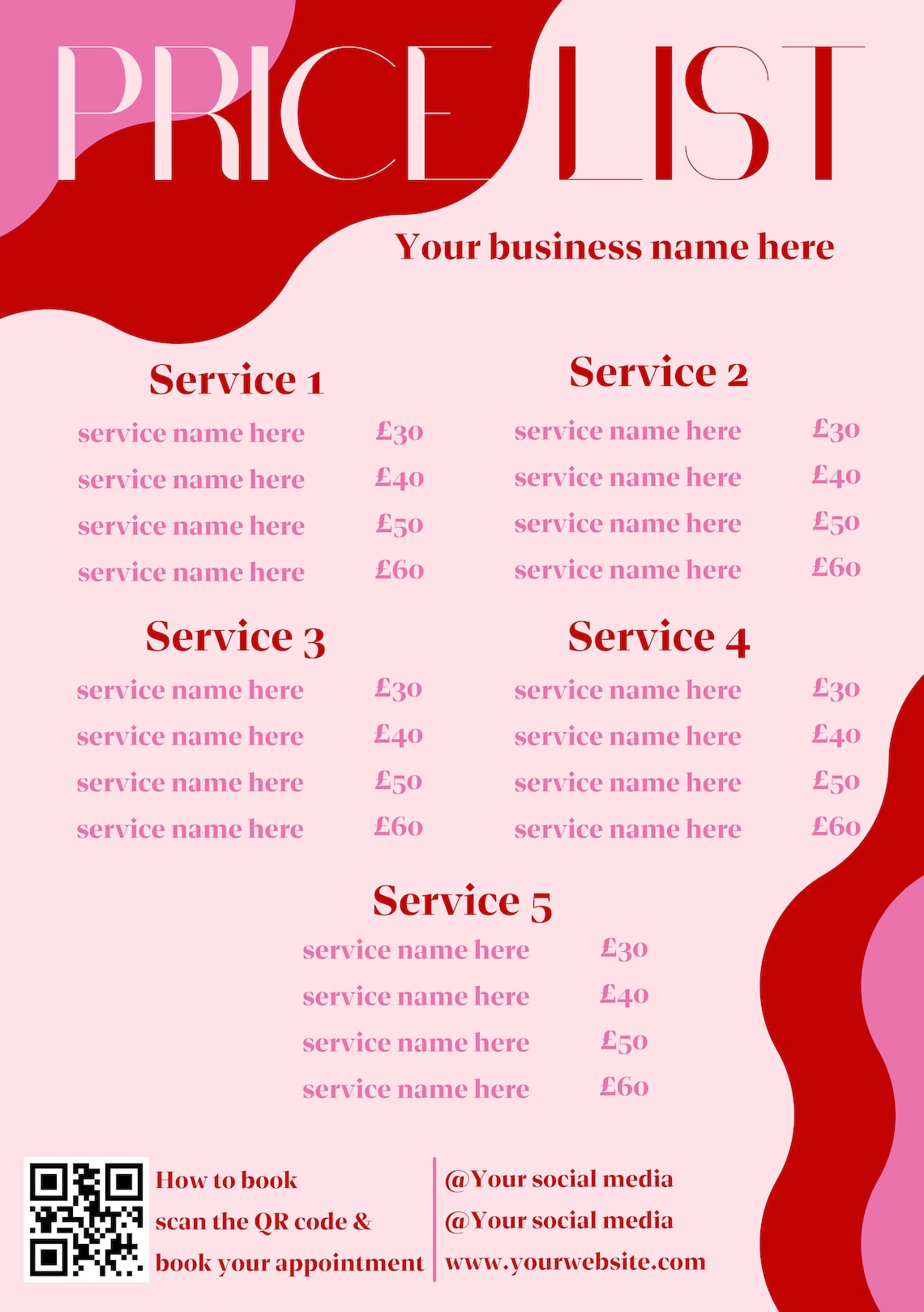 Digital Price List Template, Editable Canva Template - Etsy