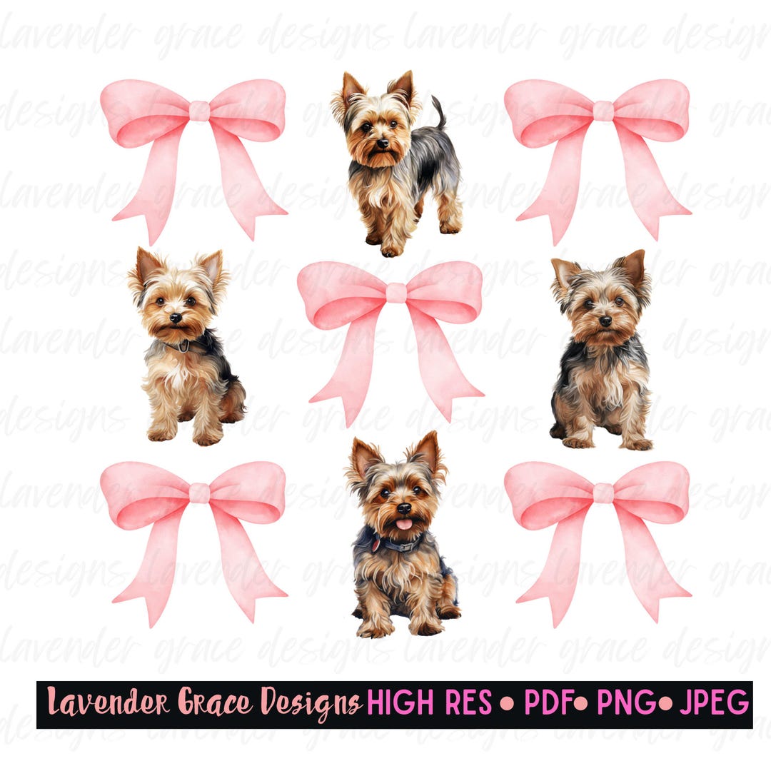 Coquette Pink Bows & Yorkie Dog Digital Download Pdf Png Jpeg, Yorkie ...