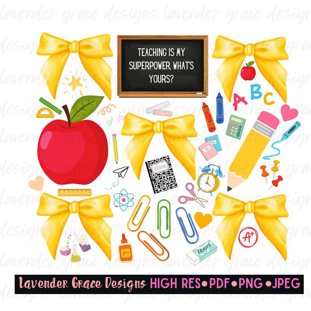 Teacher Coquette Yellow Bows Compilation Digital Download Png Jpg Pdf ...