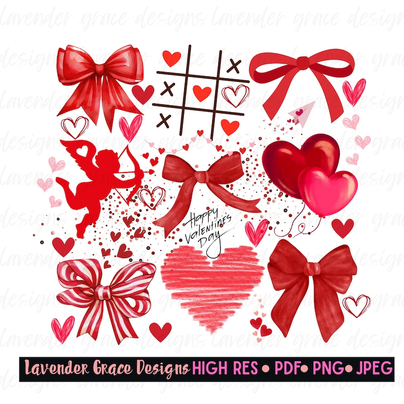 Valentine Coquette Red Bows Digital Download Png Pdf Jpeg Cupid's Day ...