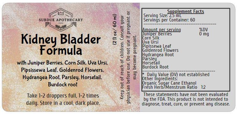 Kidney Bladder Formula Tincture, Herbal Tincture, Herbal Extract - Etsy