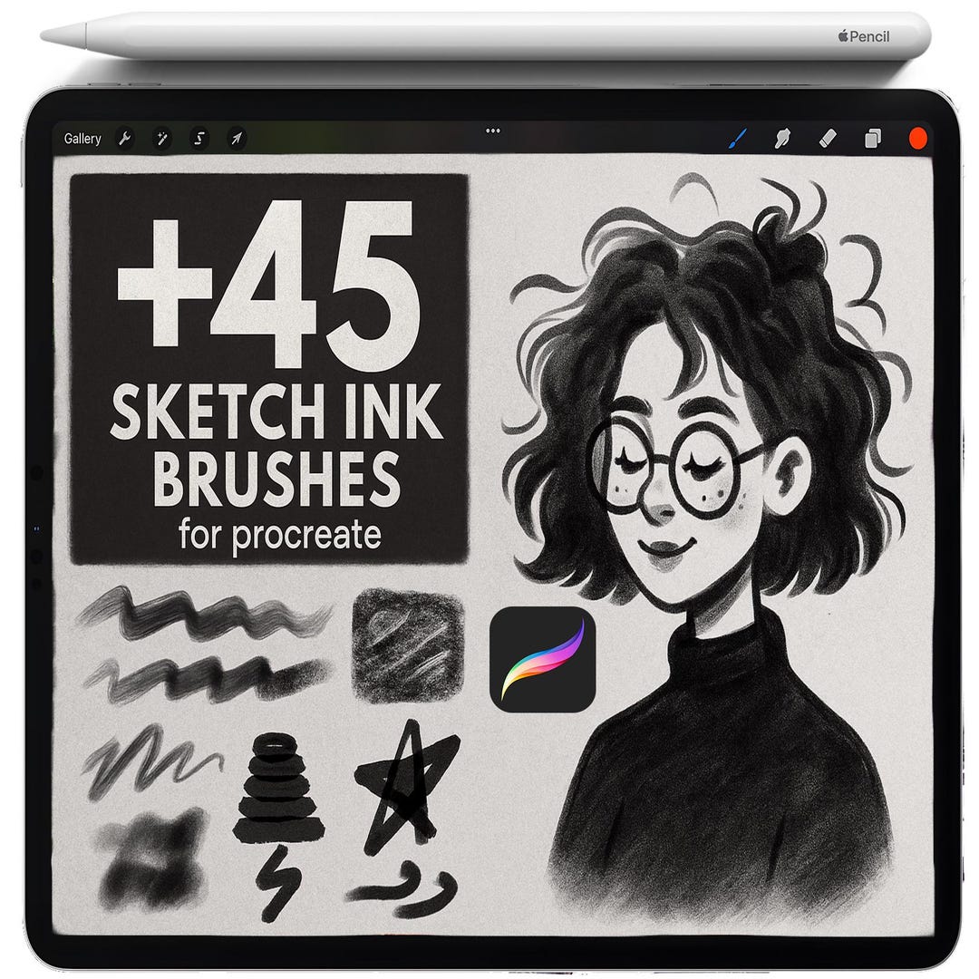Ink Procreate Brushes: Sketch Charcoal Brush Set, Procreate Shading ...