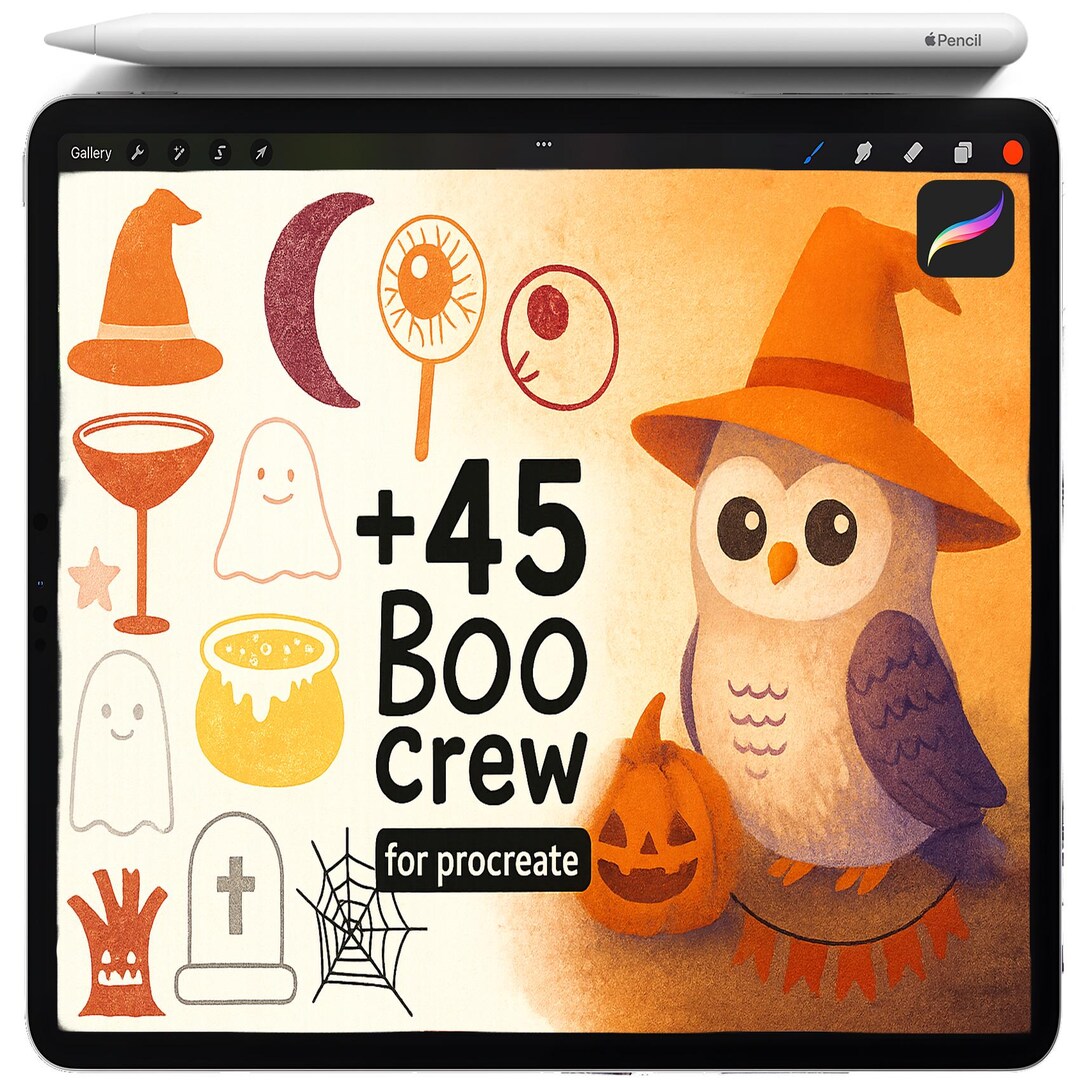 Procreate Halloween Spooky Stamps, Horror Ghosts, Witches, Cute ...