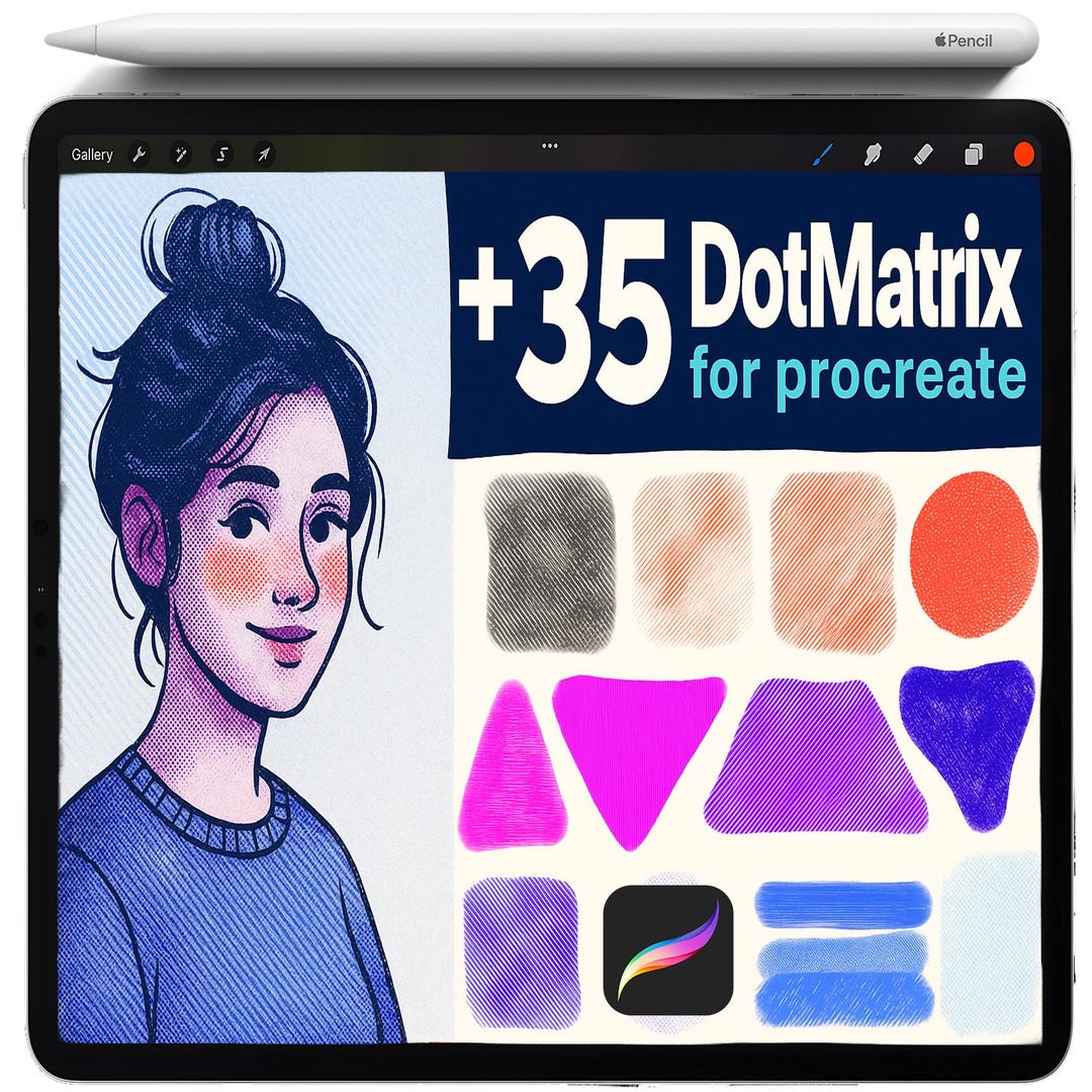 Procreate Halftone Brush Set: Shading Dot Grid Textures, Inking & Cross ...