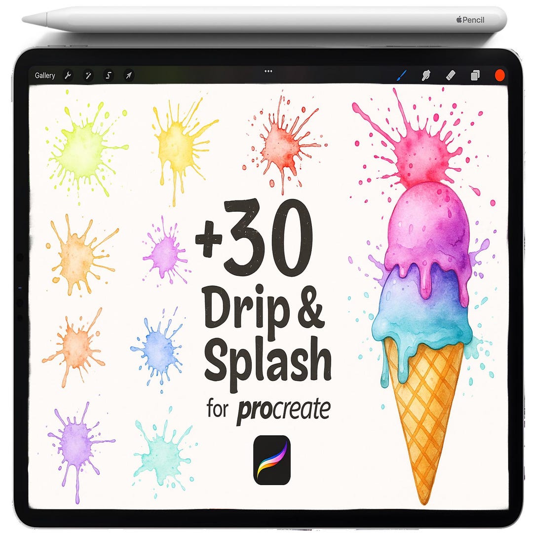 Paint Splatter Stamps for Procreate: Ink & Watercolor Stamps, Drip and ...