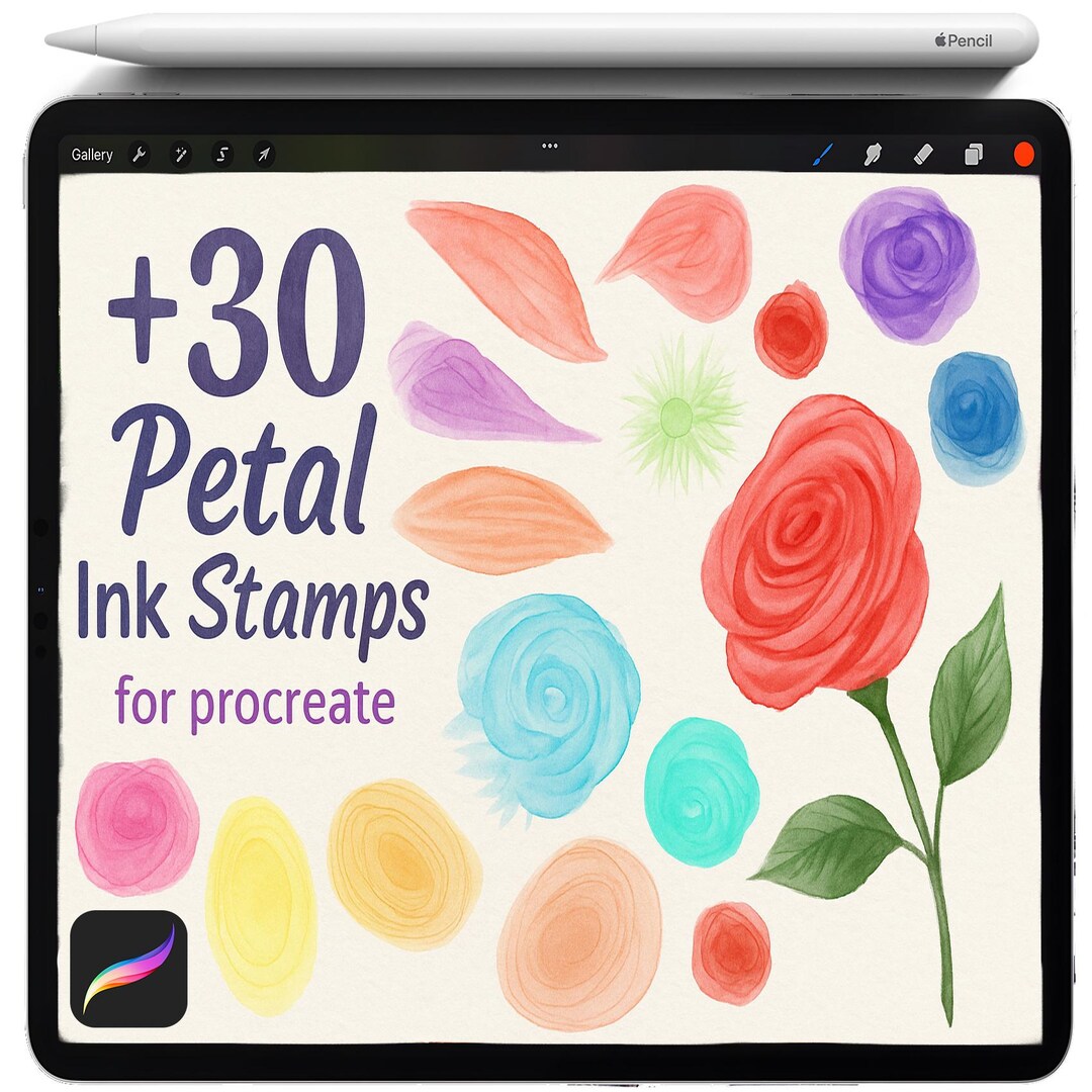 Watercolor Petal Stamps for Procreate: Floral Bloom Stamps, Ink ...