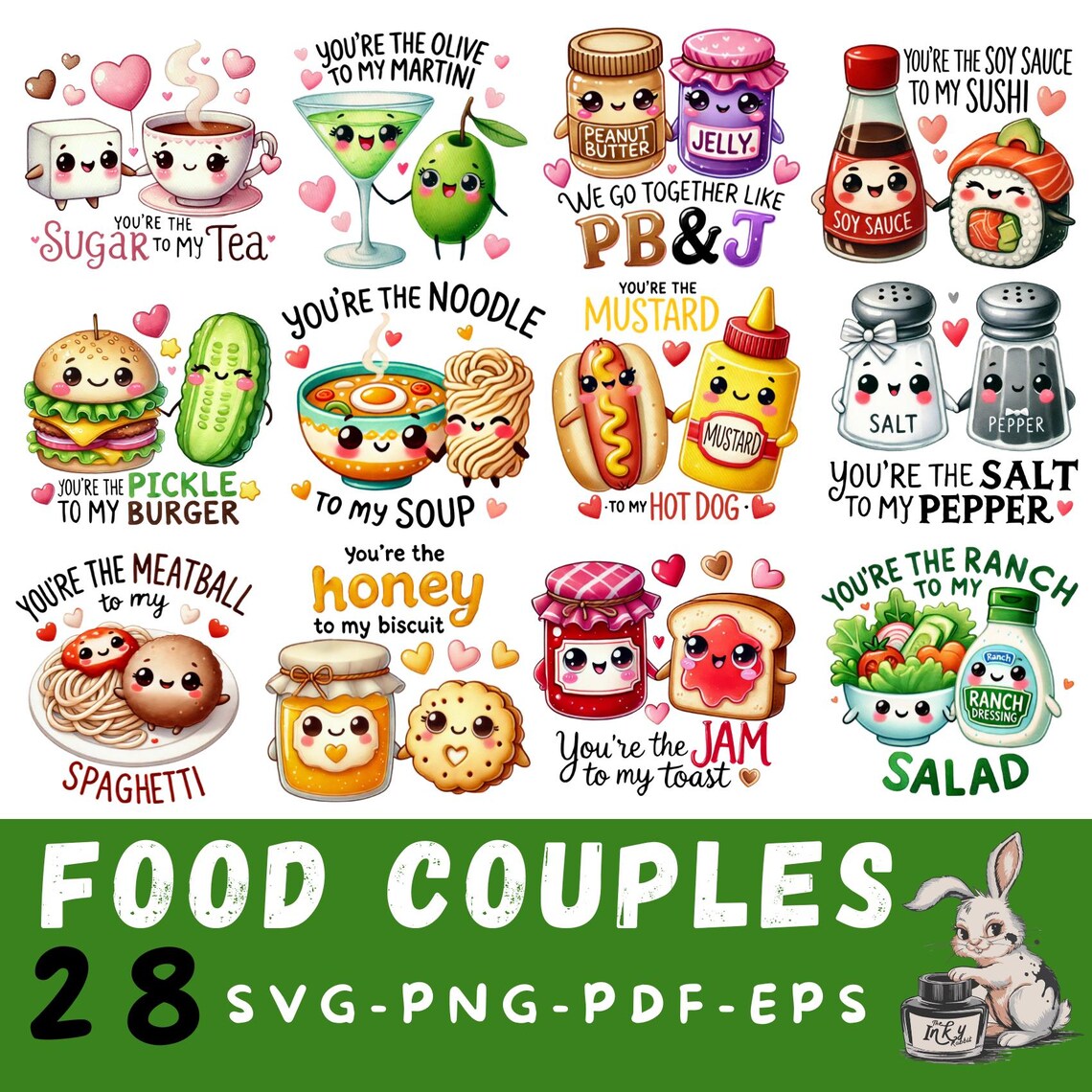Food Pun Funny Valentine PNG SVG PDF Eps Bundle, Food Pun , Funny ...