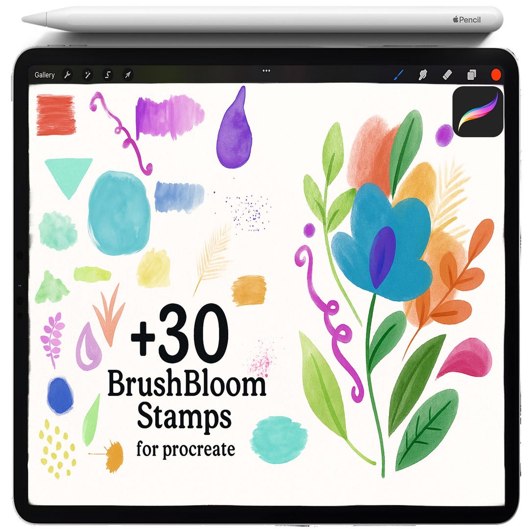 Watercolor Stamps for Procreate, Digital Painting, iPad Pencils, Wet ...