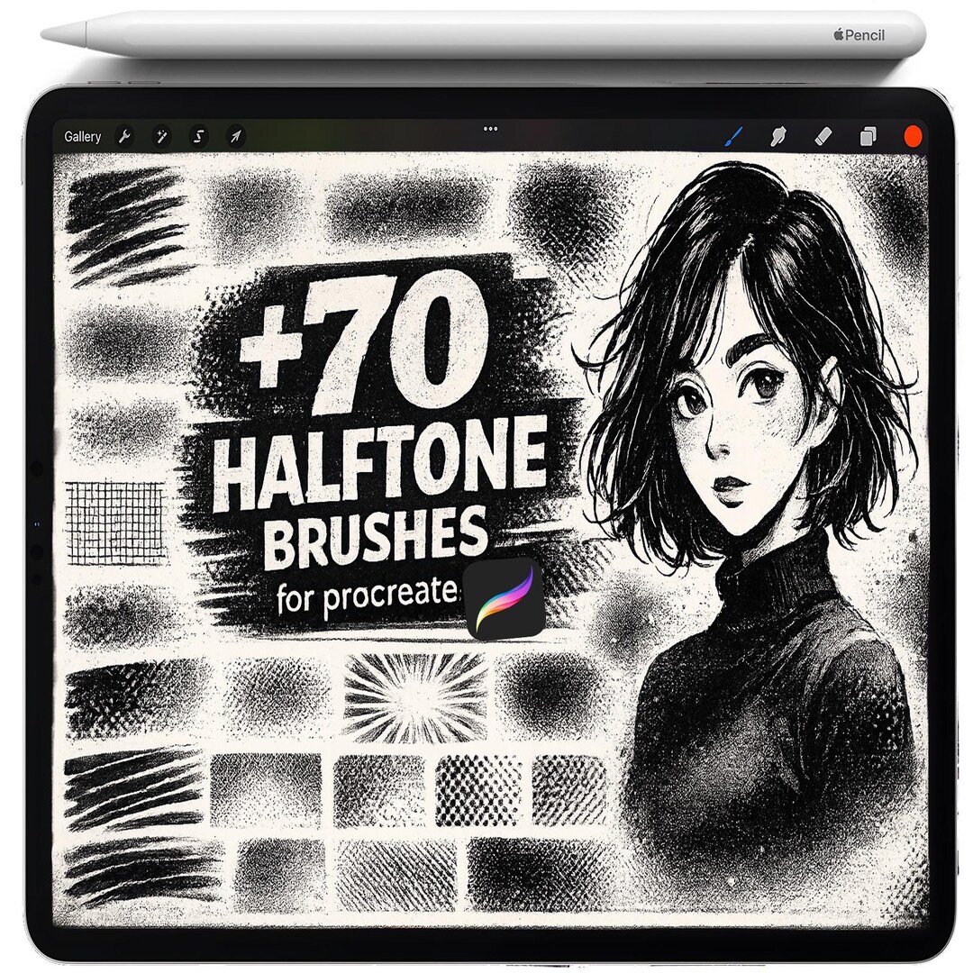 Procreate Halftone Brushes, Crosshatch Brush Set, Procreate Line Art ...