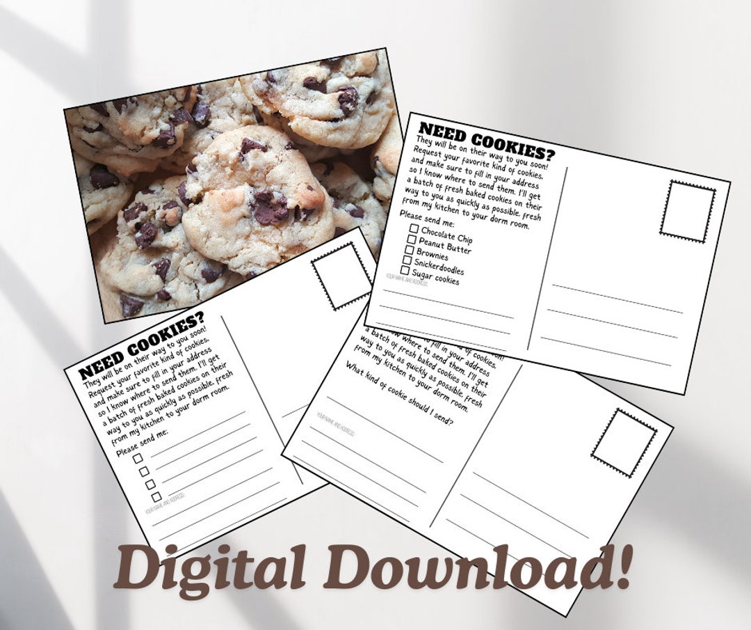 Send Cookies Postcards DIGITAL DOWNLOAD * Perfect for Care Packages ...