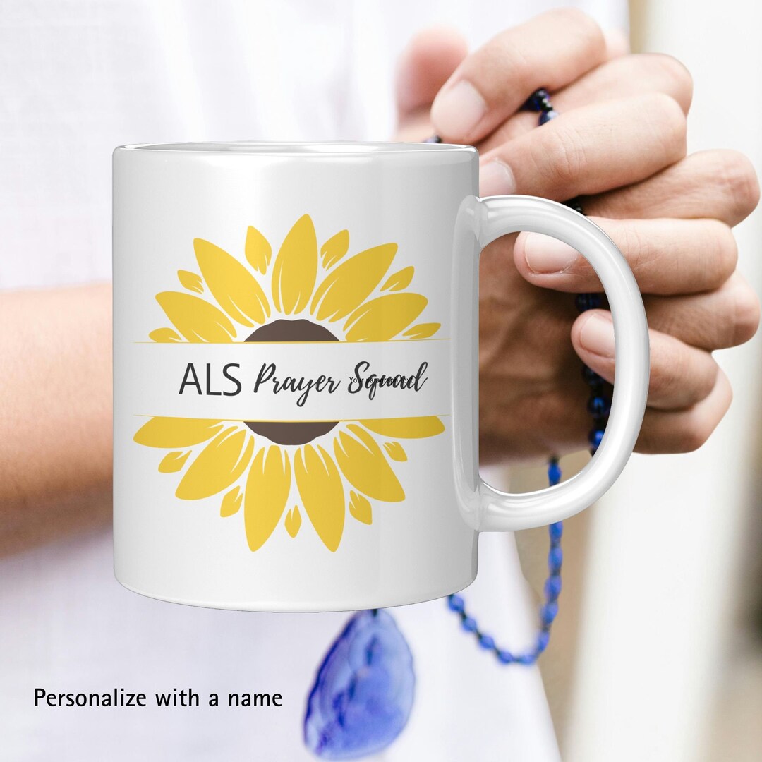 ALS Prayer Squad White Ceramic Mug - White Sunflower Design - ALS ...