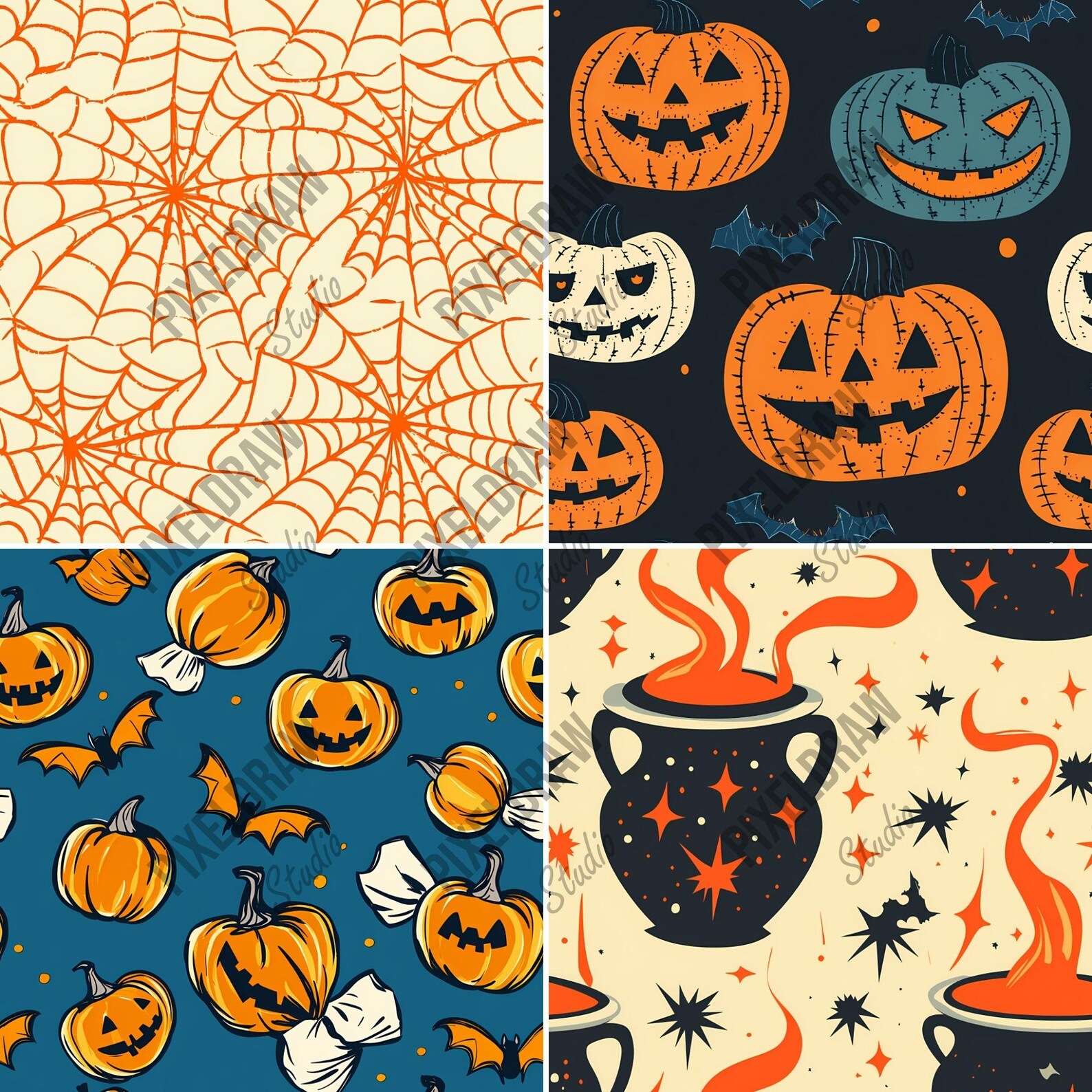 Retro Halloween Digital Paper Pack | 20 Seamless Wrapping Paper Designs ...