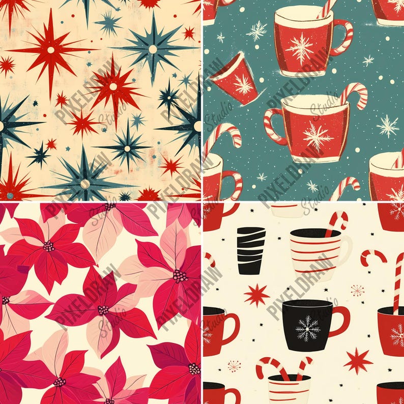 Retro Christmas Digital Paper Pack | 20 Seamless Wrapping Paper Designs ...