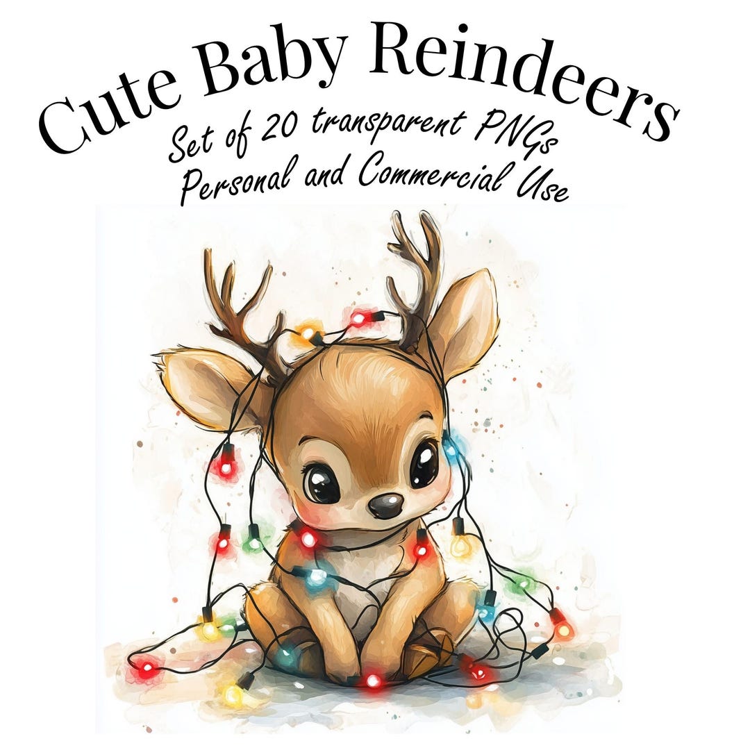 Cute Baby Reindeer Clipart Set - 20 PNG Illustrations With Transparent ...
