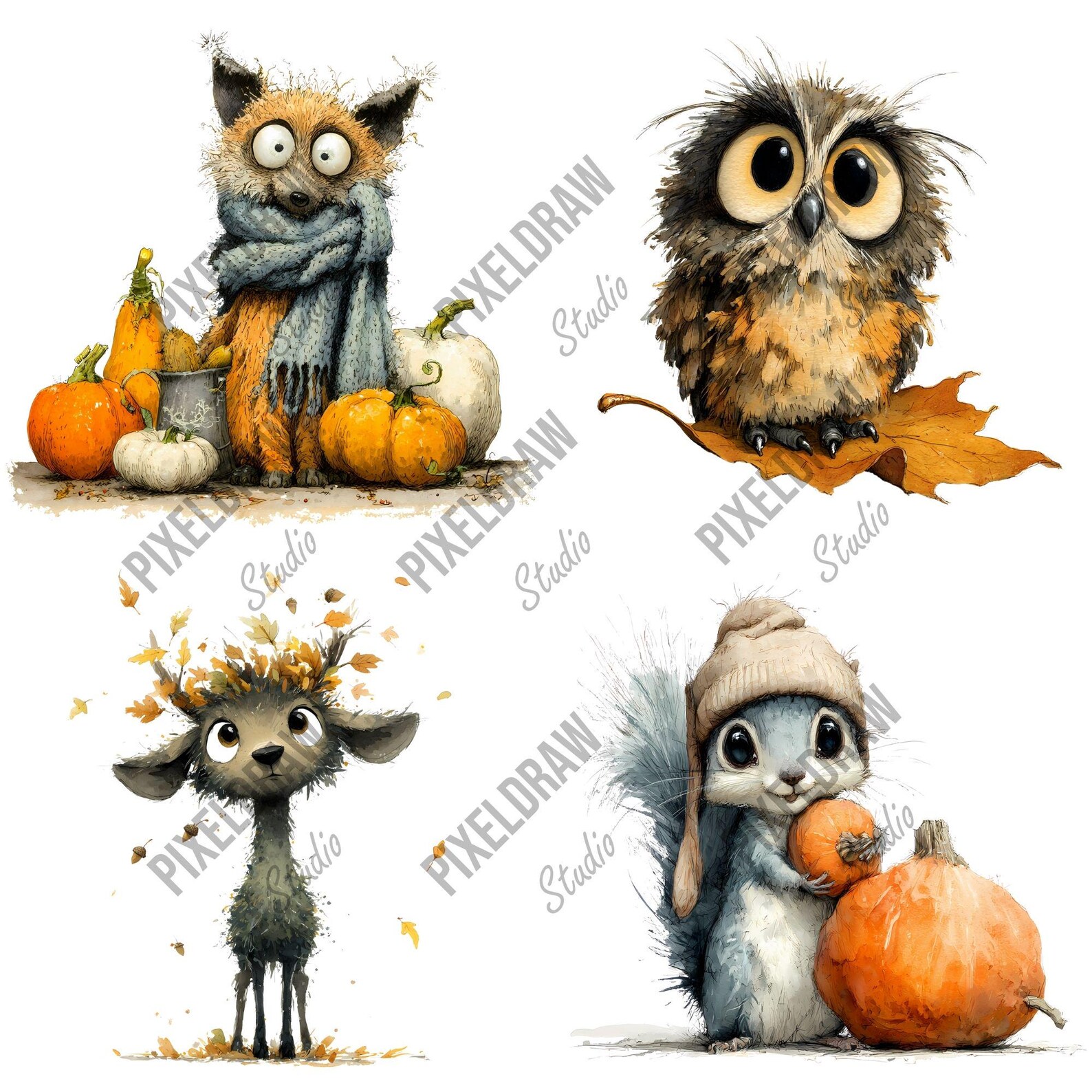 Fall Woodland Animals Clipart | Cute Autumn Forest Creatures | Funny ...