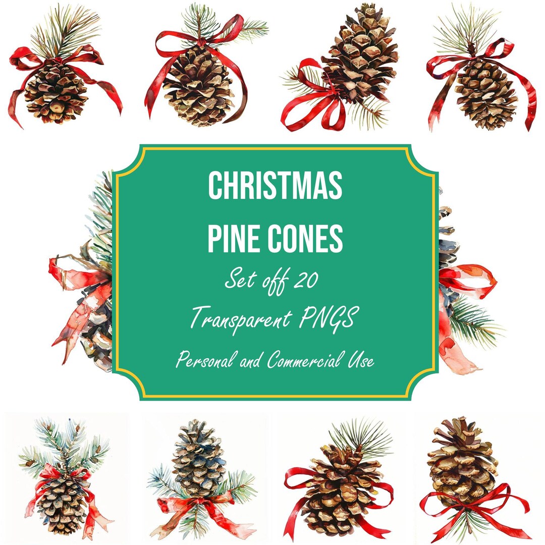 Christmas Pine Cones Clipart Set - 20 PNG Illustrations With ...