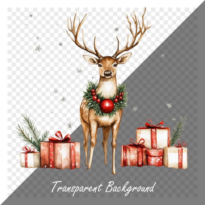 Christmas Deer Clipart Set - 20 PNG Illustrations With Transparent ...