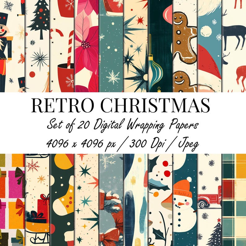 Retro Christmas Digital Paper Pack | 20 Seamless Wrapping Paper Designs ...