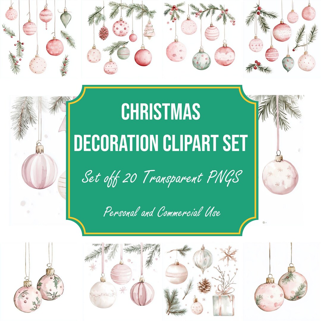 Christmas Decoration Clipart Set - 20 PNG Illustrations With ...