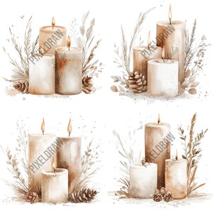 Watercolor Christmas Candles Clipart Set - 20 PNG Festive Candle ...