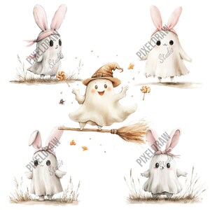 Watercolor Ghost Clipart Set – 40 Cute Halloween Pngs, Transparent ...