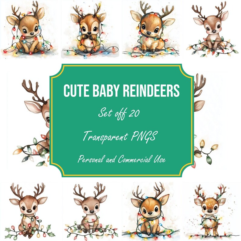 Cute Baby Reindeer Clipart Set - 20 PNG Illustrations With Transparent ...
