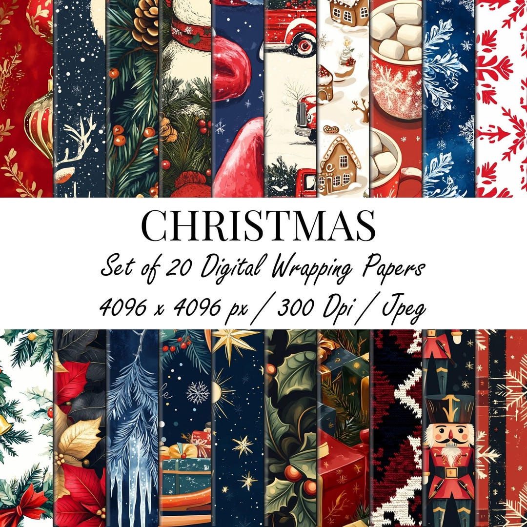 Christmas Wrapping Paper Digital | 20 Seamless Holiday Papers ...