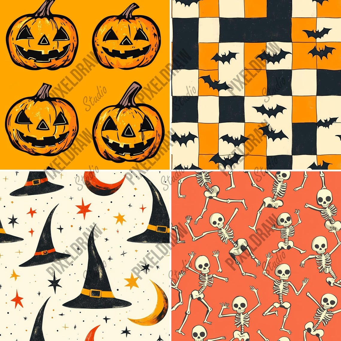 Retro Halloween Digital Paper Pack | 20 Seamless Wrapping Paper Designs ...