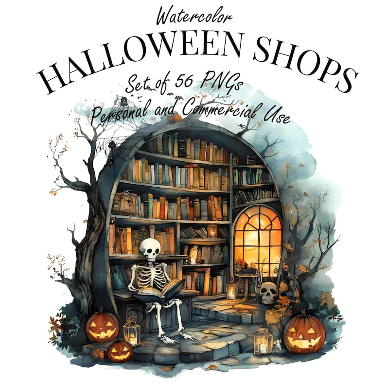 Watercolor Halloween Shop Clipart | 56 Pngs | Witch Market, Spellbook ...