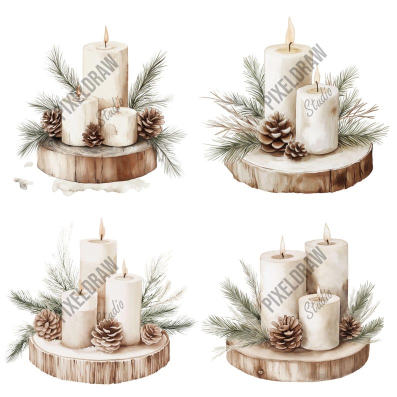Watercolor Christmas Candles Clipart Set - 20 PNG Festive Candle ...
