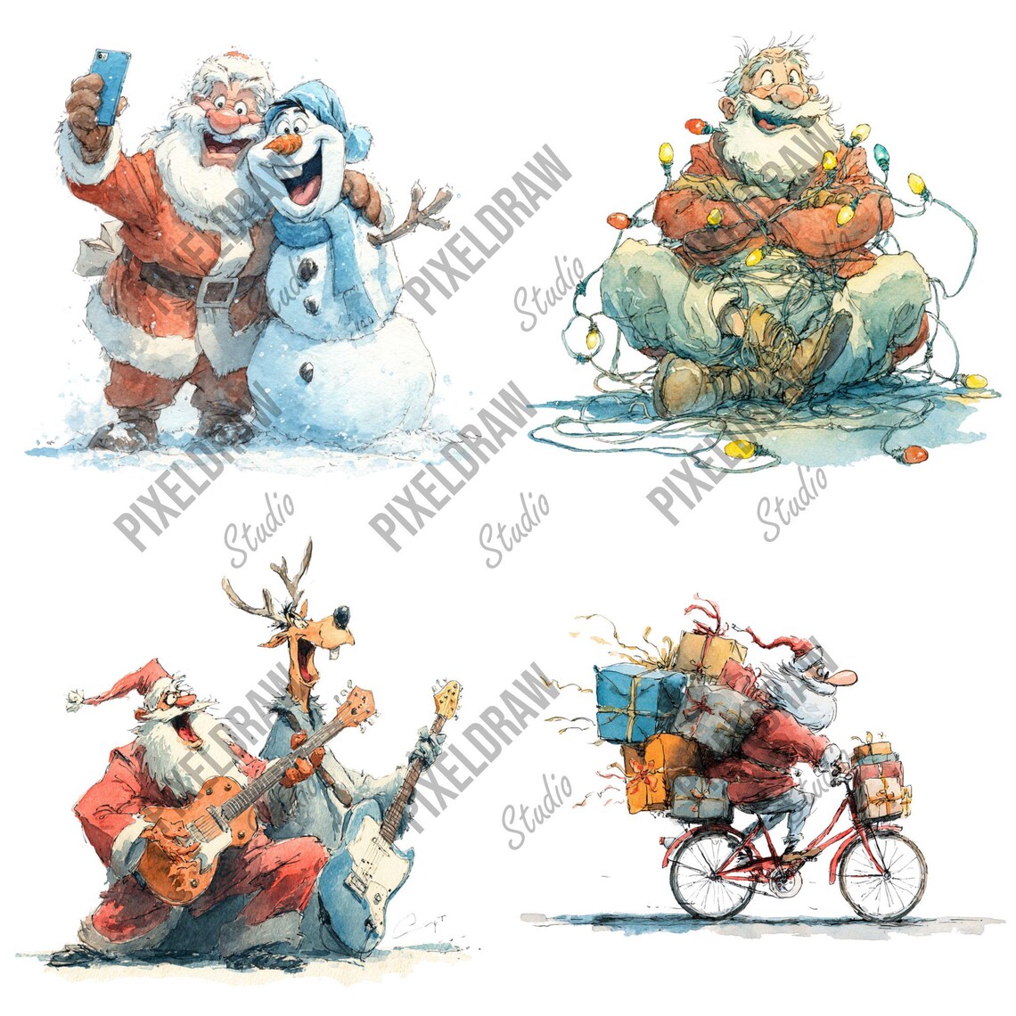 Santa and Friends Clipart Set – 32 Watercolor Christmas Pngs, Whimsical ...