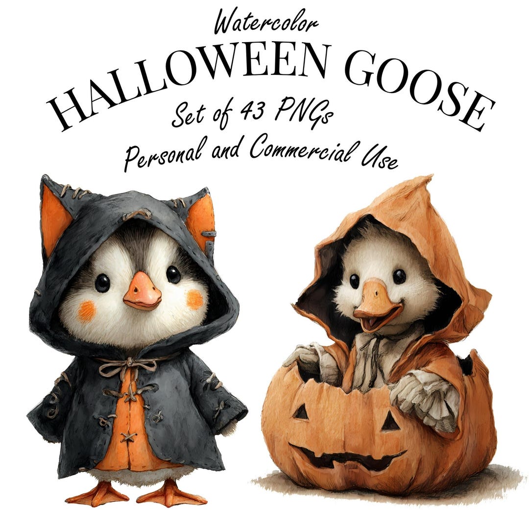 Watercolor Halloween Goose Clipart | 43 Cute Fall Pngs | Transparent ...
