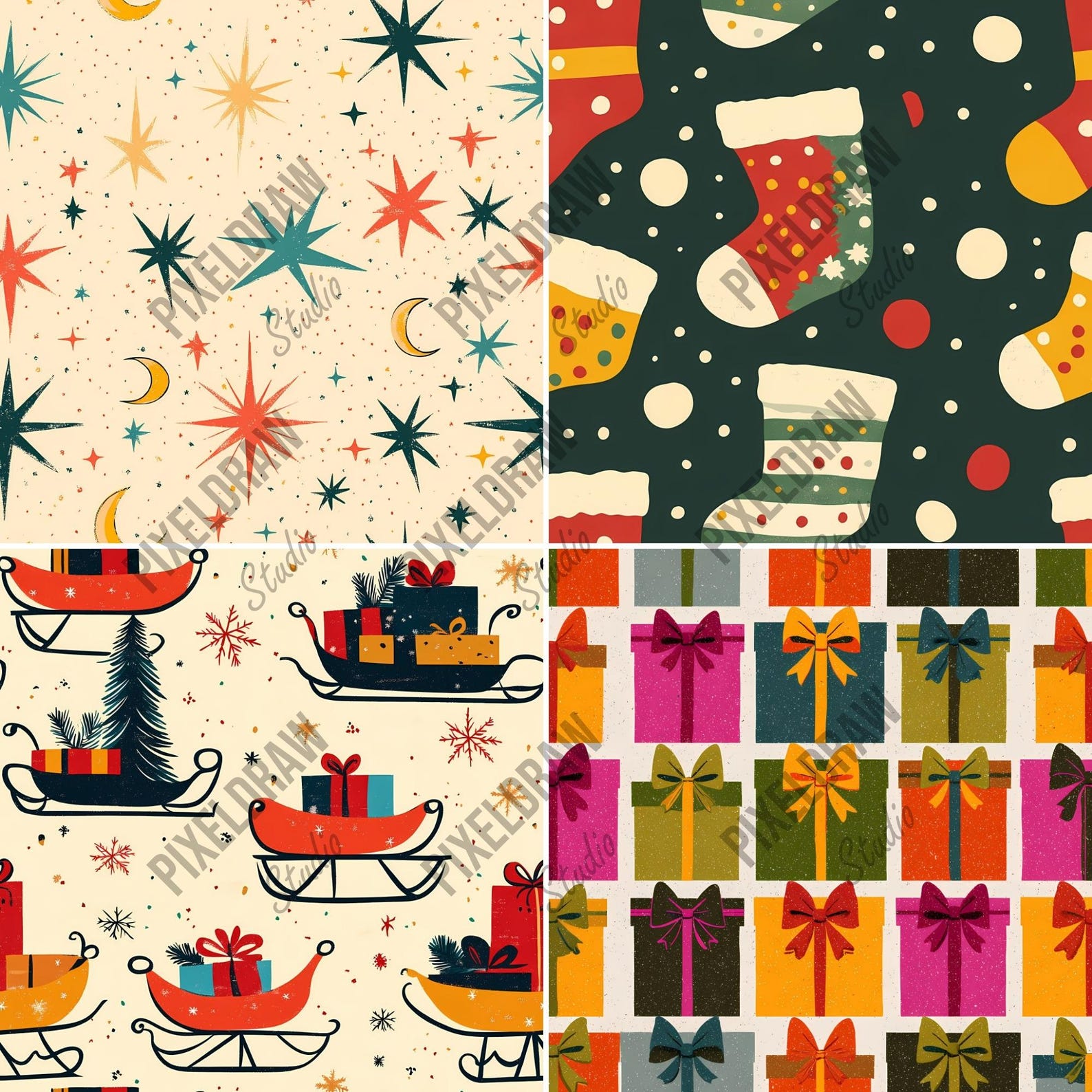 Retro Christmas Digital Paper Pack | 20 Seamless Wrapping Paper Designs ...