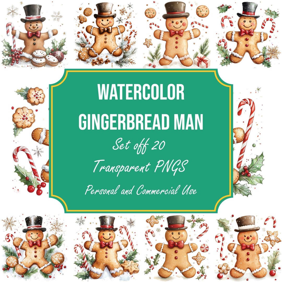 Gingerbread Man Clipart Set - 20 PNG Holiday Illustrations With ...