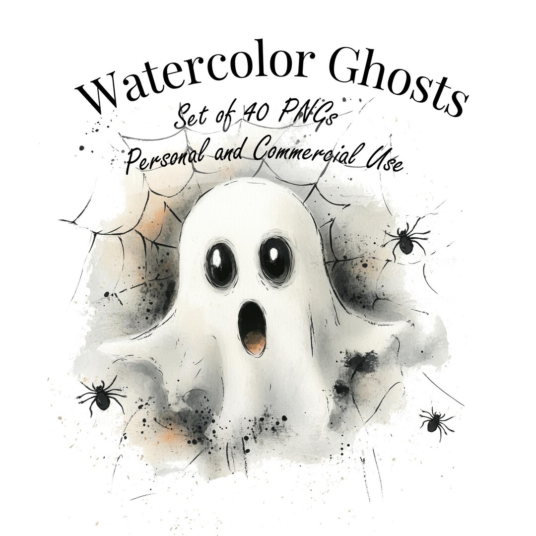 Watercolor Ghost Clipart Set – 40 Cute Halloween Pngs, Transparent ...