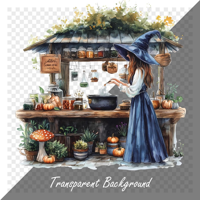 Watercolor Halloween Shop Clipart | 56 Pngs | Witch Market, Spellbook ...
