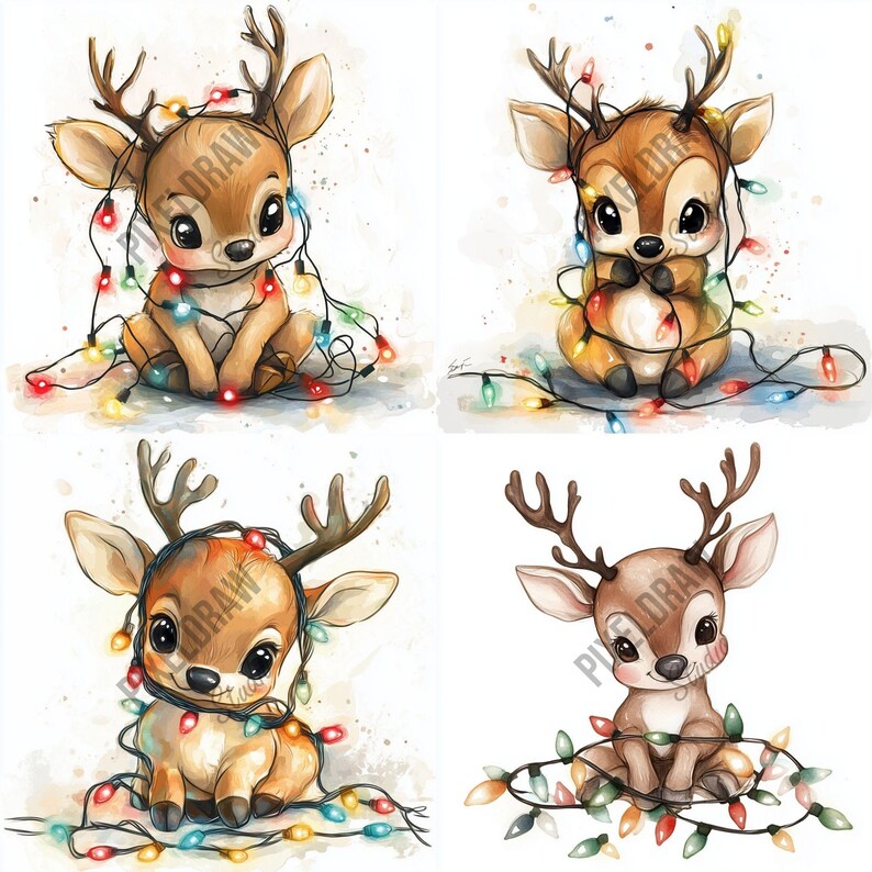 Cute Baby Reindeer Clipart Set - 20 PNG Illustrations With Transparent ...