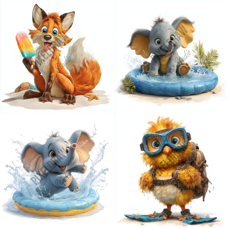 Cute Summer Animals Clipart Set – 35 PNG Illustrations With Transparent ...
